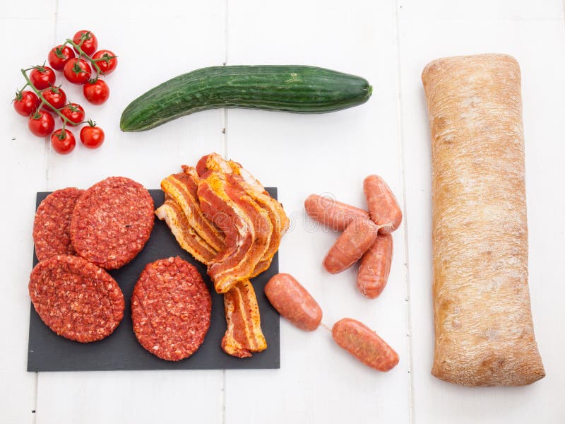 Barbecue Ingredients on a White Table Top Stock Photo - Image of table ...