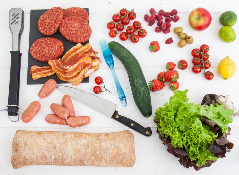 Barbecue Ingredients on a White Table Top Stock Image - Image of ...