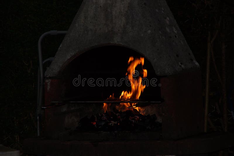A Barbecue with a Large, Large and High Flame Stock Image - Image of ...