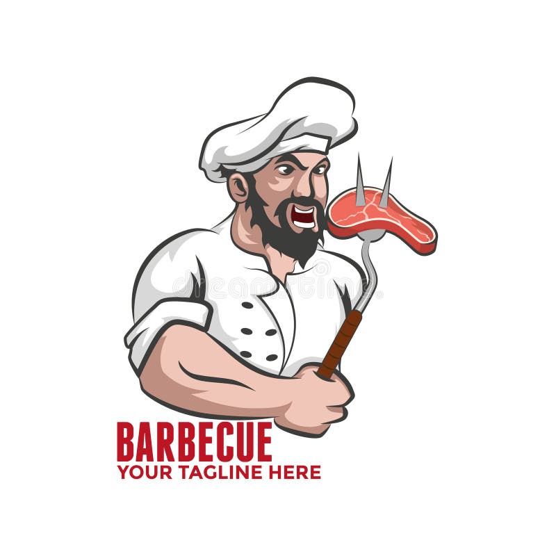 Barbecue Logo. Chef with Meat on a Fork Stock Vector - Illustration of ...