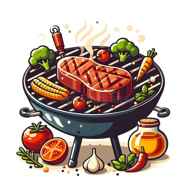 Barbecue Meat Grill HAND DRAWN ILLUSTRATION Stock Illustration ...