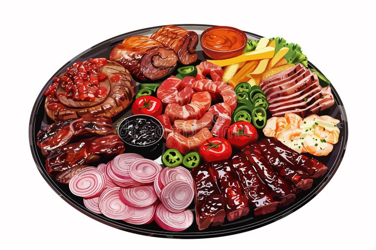 Barbecue Meat Sampler Platter with Sides Isolated Illustration Stock ...