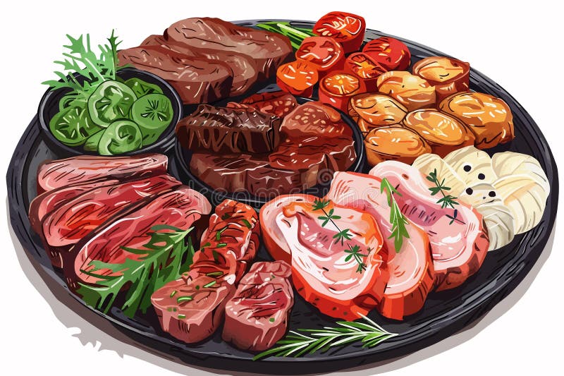 Barbecue Meat Sampler Platter with Sides Isolated Illustration Stock ...