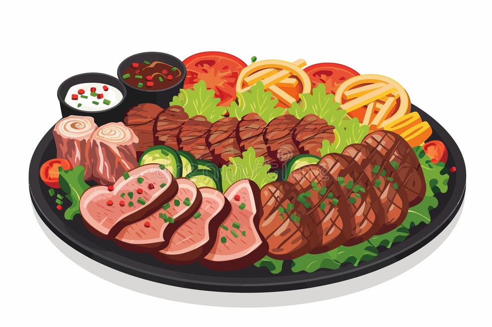 Barbecue Meat Sampler Platter with Sides Isolated Illustration Stock ...