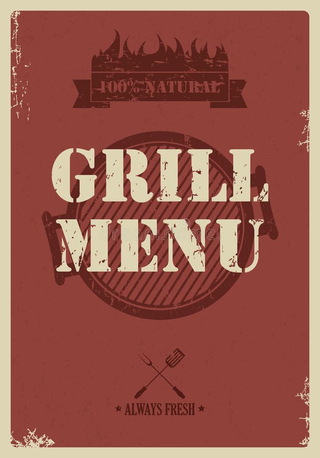 Grill Menu Retro Poster Design Template Stock Vector - Illustration of ...