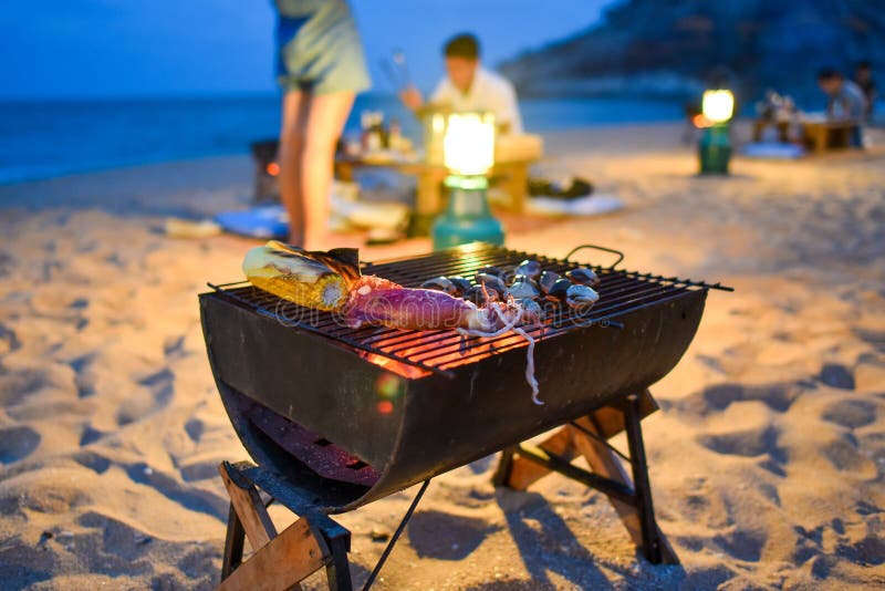 Barbecue op het strand stock afbeelding. Image of geluk - 70973193