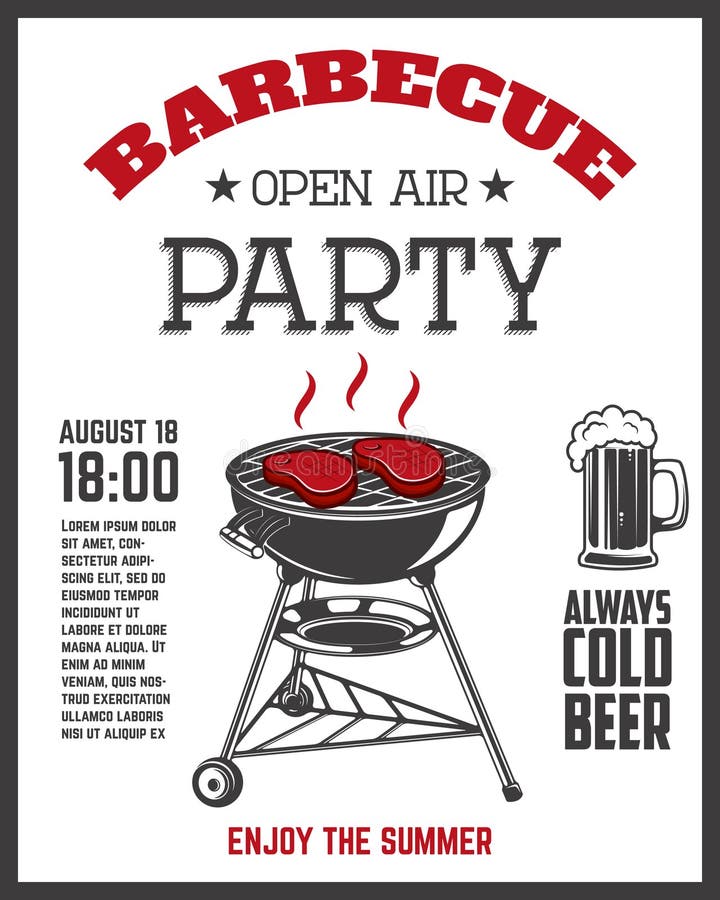 Barbecue Open Air Party Flyer Template. Grill with Kitchen Tools Stock ...