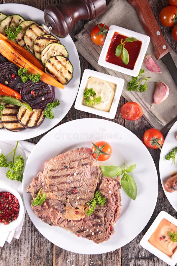 Barbecue Party with Beef, Vegetable Stock Photo - Image of cooked ...