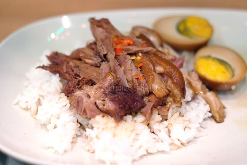 Barbecue Pork Boiled Rice with Egg Stock Image - Image of healthy, pork ...