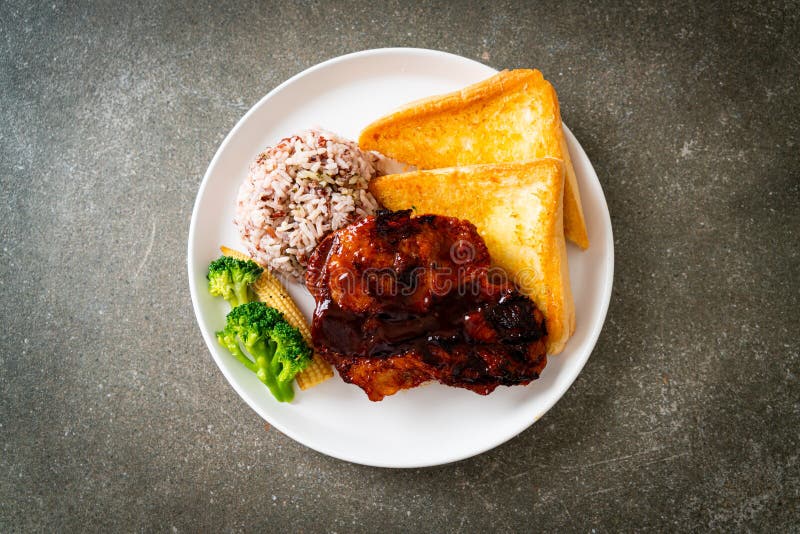 Barbecue Pork Steak with Rice Berry Stock Image - Image of fillet, dish ...