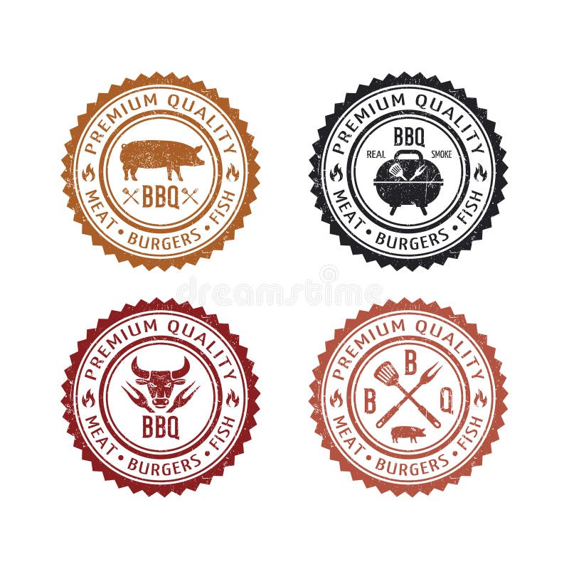 Barbecue Premium Quality. Stamp Design Set Stock Vector - Illustration ...