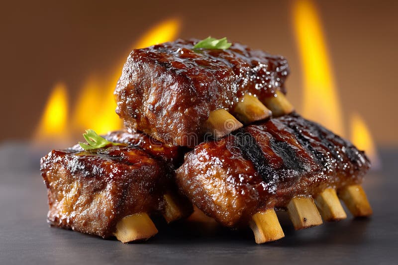 Barbecue Ribs Glazed with Rich Caramelization are Illuminated by ...