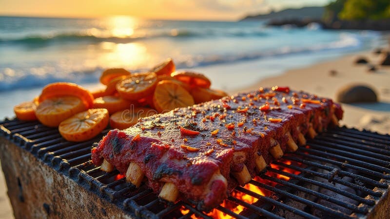 Barbecue Ribs Oranges Beach Sunset Stock Photos - Free & Royalty-Free ...