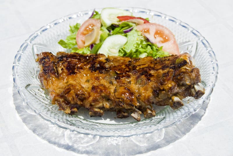 Barbecued Ribs, Smoked Tuna and Salad Stock Photo - Image of bell ...