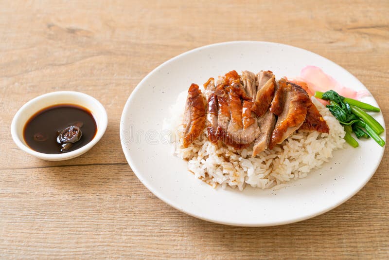 Roasted duck on rice stock image. Image of delicious - 218514233