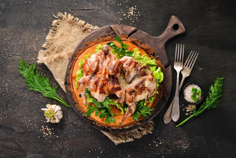 Barbecue. Roasted Quail with Vegetables Stock Image - Image of grilled ...