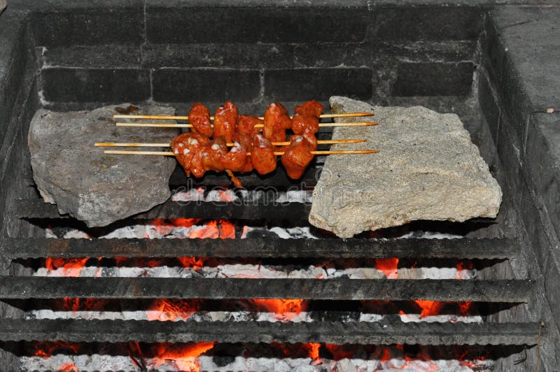 Barbecue: Roasting Meat on Fire Stock Photo - Image of roasting, meat ...
