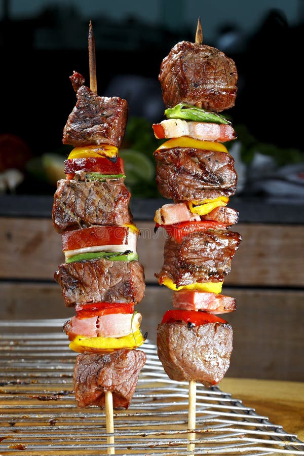 Barbecue on Skewers are Fried on the Grill Stock Photo - Image of ...