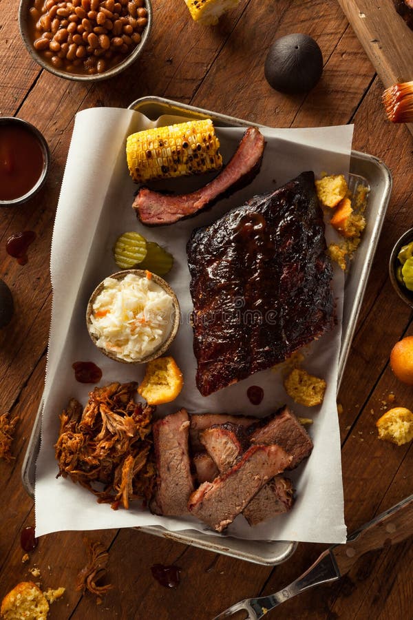 Barbecue Smoked Brisket and Ribs Platter Stock Photo - Image of cookout ...