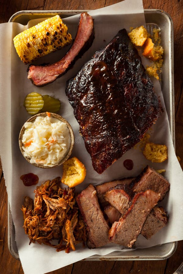 Barbecue Smoked Brisket and Ribs Platter Stock Photo - Image of meal ...