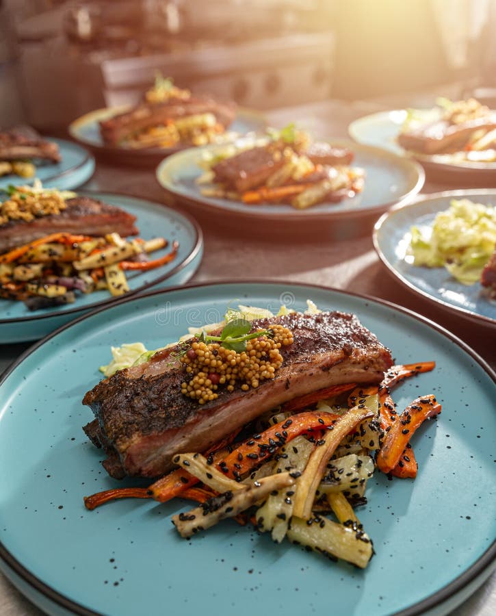 Barbecue smoked ribs plate stock image. Image of marinade - 213073367