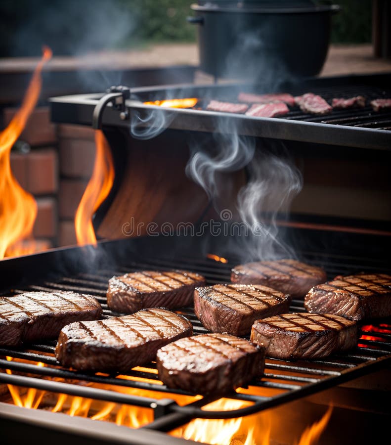 Barbecue - Steaks are Grilled on Fire Stock Image - Image of food ...