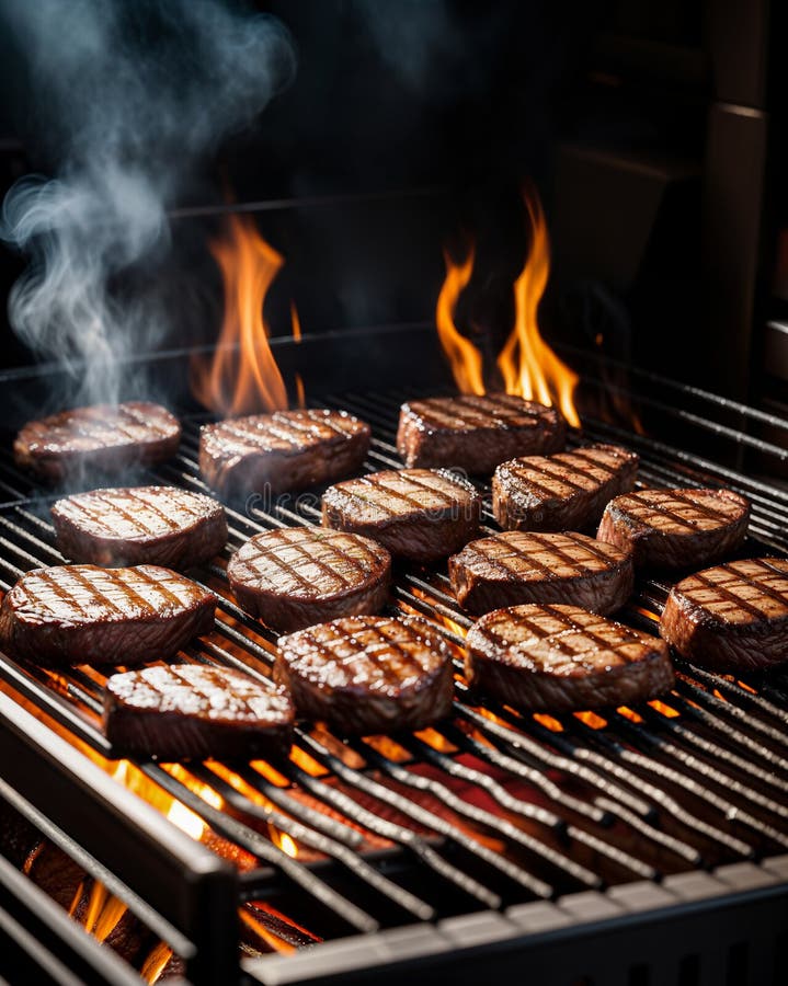 Barbecue - Steaks are Grilled on Fire Stock Image - Image of food ...