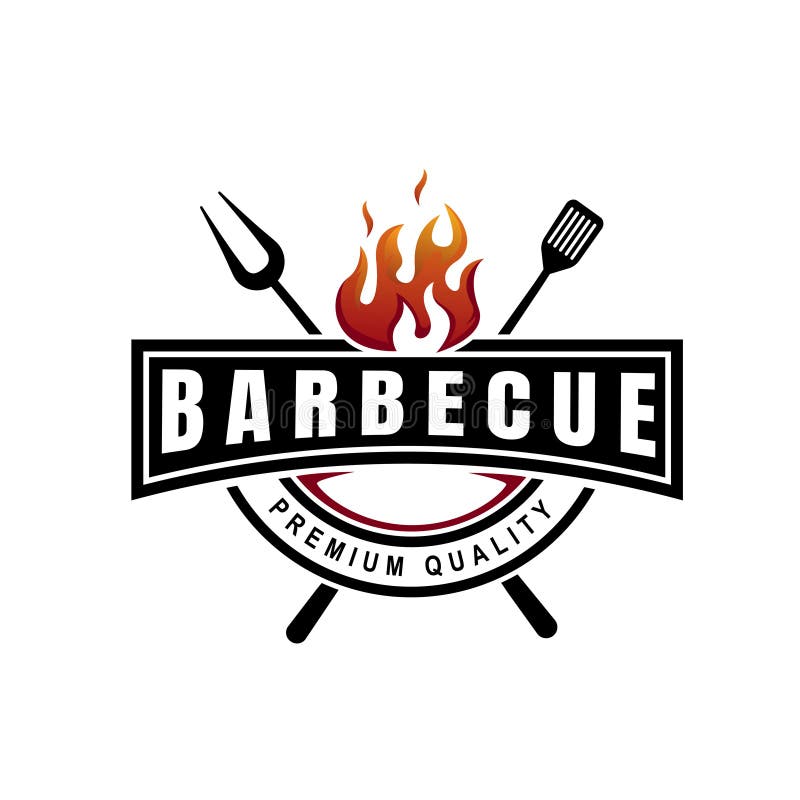 Barbecue Vintage Logo Concept. Grill Tool with Fire Flame Stamp ...