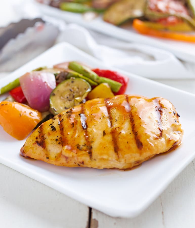 Barbecued Chicken with Fresh Vegetable Sides Stock Photo - Image of ...