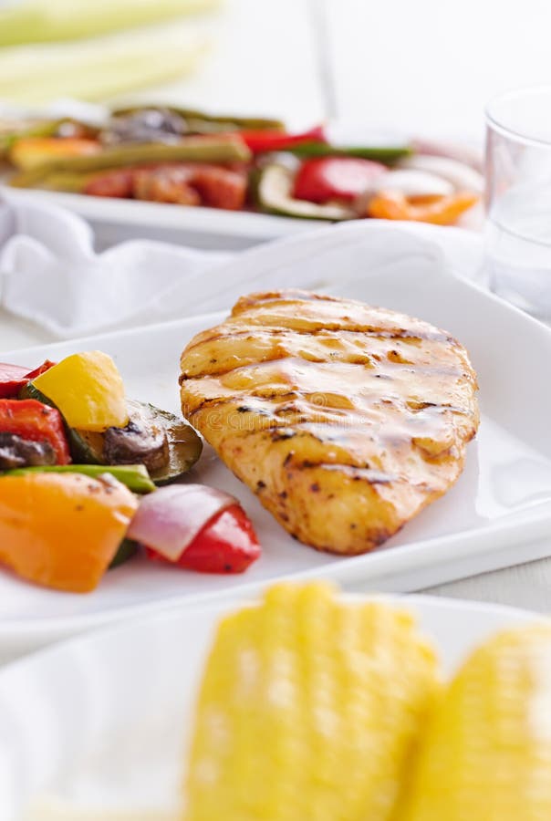 Barbecued Chicken with Fresh Vegetables Stock Image - Image of entree ...