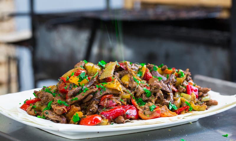 Barbecued Kofta - Bbq with Vegetables on a Plate. Selective Focus Stock ...
