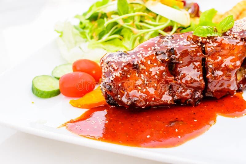 Barbecued pork spare ribs stock image. Image of meal - 48634157
