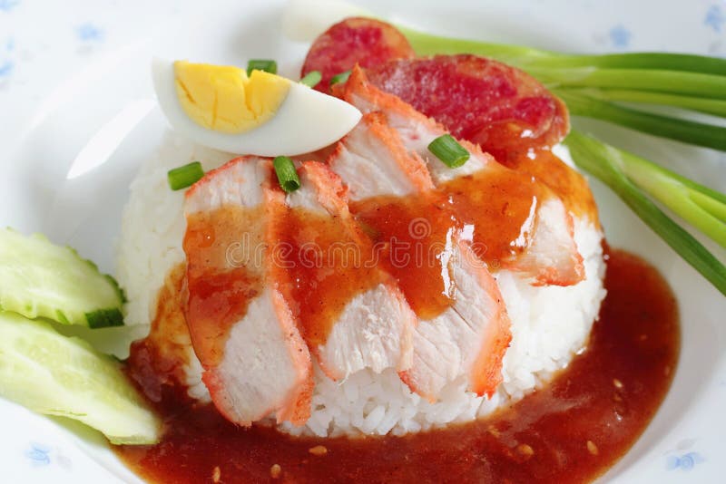Barbecued Red Pork in Sauce with Rice Stock Photo - Image of menu ...