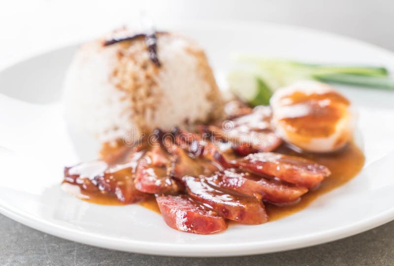 Barbecued Red Pork in Sauce with Rice Stock Photo - Image of fried ...
