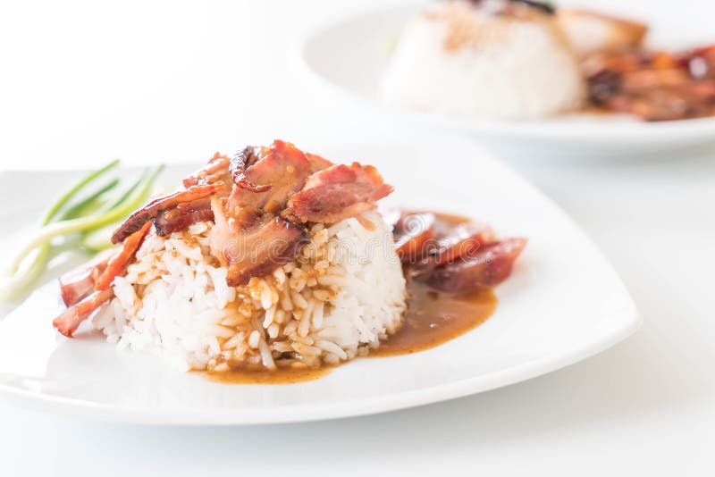 Barbecued Red Pork in Sauce with Rice Stock Photo - Image of vegetable ...