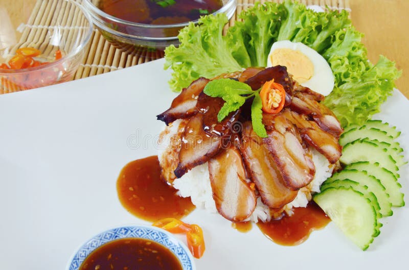Barbecued Red Pork in Sauce with Rice Stock Photo - Image of menu ...