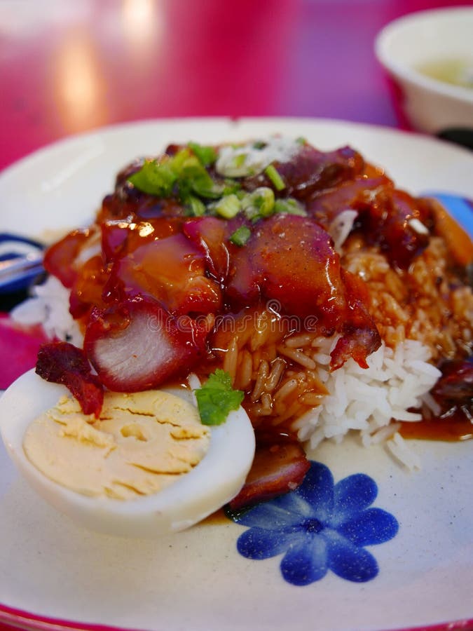 Barbecued Red Pork in Sauce with Rice Stock Photo - Image of rice, dish ...