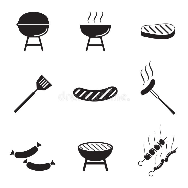 Grill of Barbecue Geplaatste Pictogrammen Stock Illustratie ...