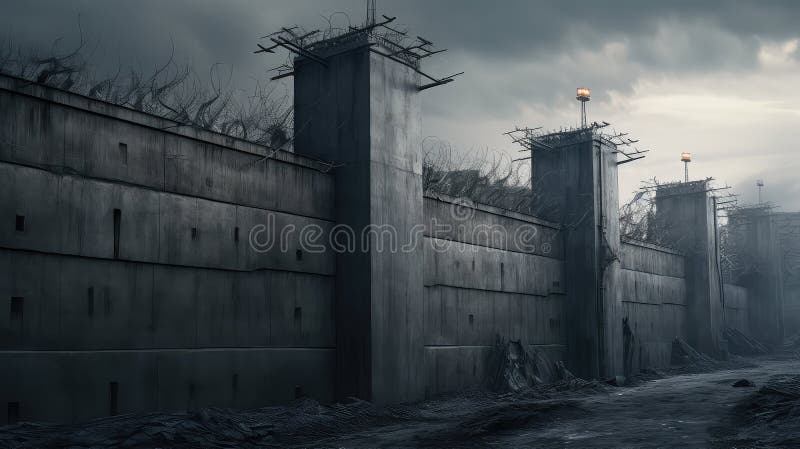 Barbed prison wall stock illustration. Illustration of institution ...