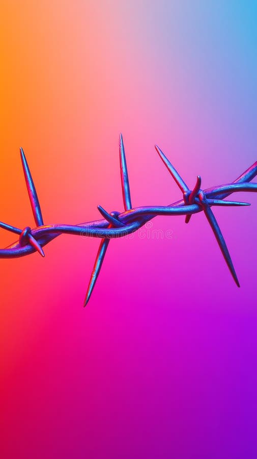 Barbed Wire Against Vibrant Gradient Background, Abstract Art Concept ...