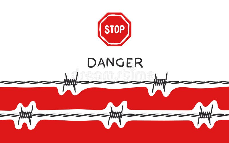 Barbed Wire. Background with Barbed Wire and Red Stop Sign Stock Vector ...