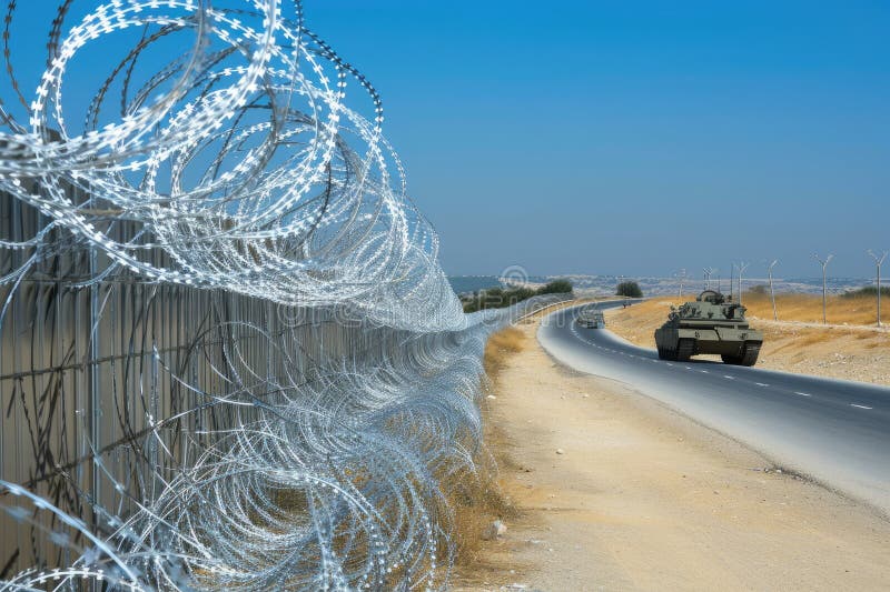 Barbed Wire Border Defense Scene. Stock Illustration - Illustration of ...