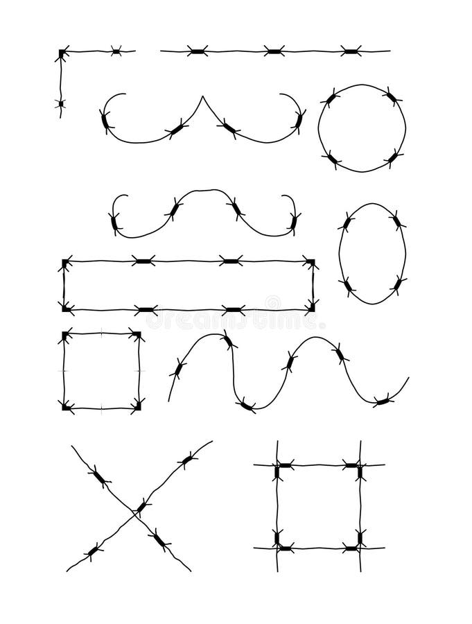 Barbed Wire Border Design Elements Isolated on White Stock Vector ...