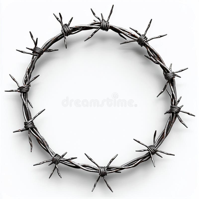 Barbed Wire Circle Frame Design Element on White Surface Isolated on ...