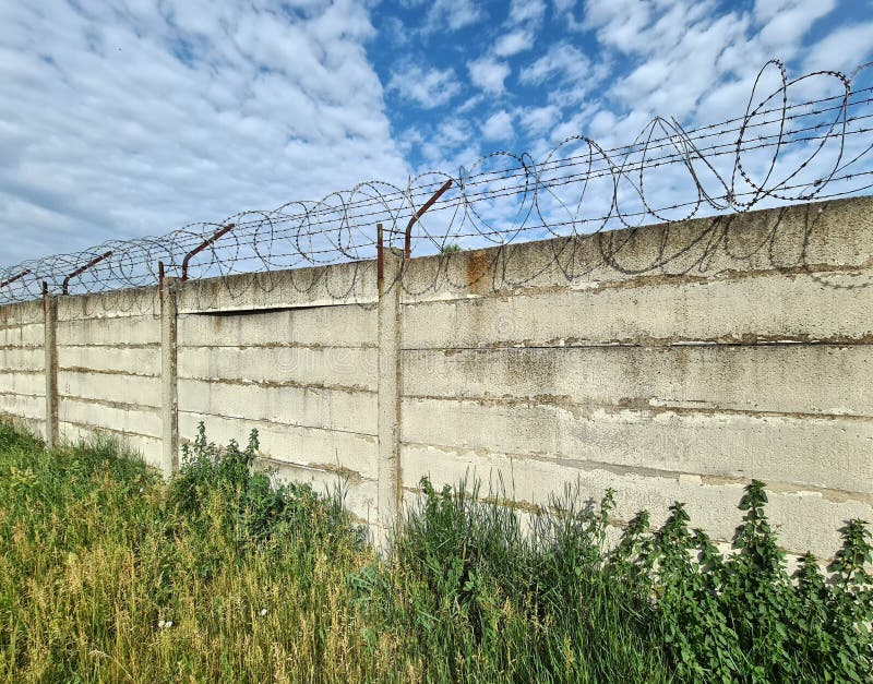 Barbed Wire on Concrete Fence Stock Image - Image of wire, protect ...