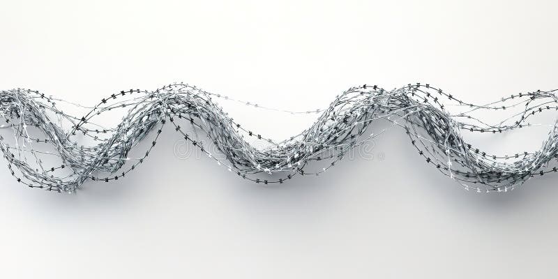 Barbed Wire Creating a Dynamic Wave Pattern on a White Background ...