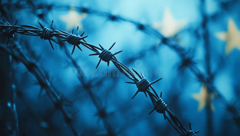 Barbed Wire with a European Flag Background. Generative AI. Stock ...