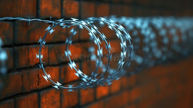 Razor Wire on Brick Wall stock illustration. Illustration of shot ...