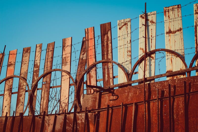 Barbed Wire Fence and Chain Fence with Sharp Sharp Thorns Rusty ...