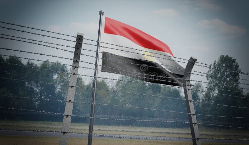 Barbed Wire Fence and Flag of Egypt Stock Illustration - Illustration ...
